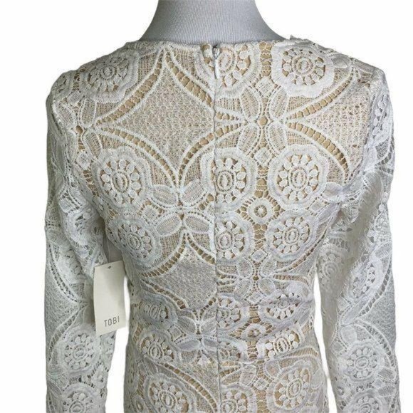 Tobi | Dresses | Tobi White Lace Beige Lining Stretch V Neck Dress ...
